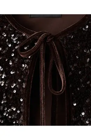 Mango Sequin Velvet Tie Neck Jacket - Chocolate
