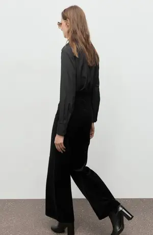 Mango Wide Leg Velvet Jeans - Black