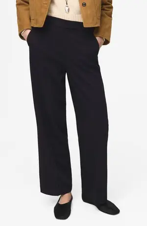 Mango High Waist Straight Leg Trousers - Black