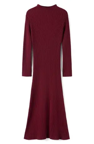 Mango Ribbed Long-sleeve Midi Sweater Dress - Wine