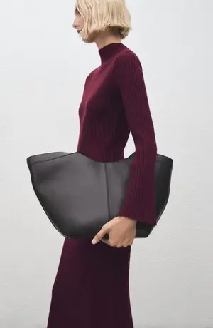 Mango Ribbed Long-sleeve Midi Sweater Dress - Wine