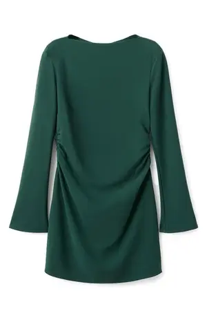Mango Ruched Bateau Neck Long Sleeve Minidress - Green