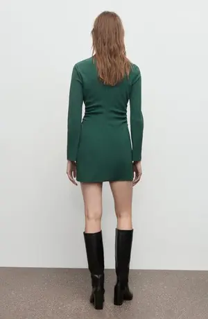 Mango Ruched Bateau Neck Long Sleeve Minidress - Green