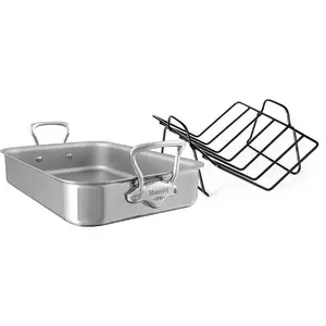 MAUVIEL M'cook 5-ply Polished Stainless Steel Roasting Pan With Rack - Silver