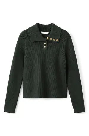 Mango Ribbed Polo Sweater - Dark Green