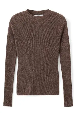 Mango Mock Neck Ribbed Sweater - Chocolate