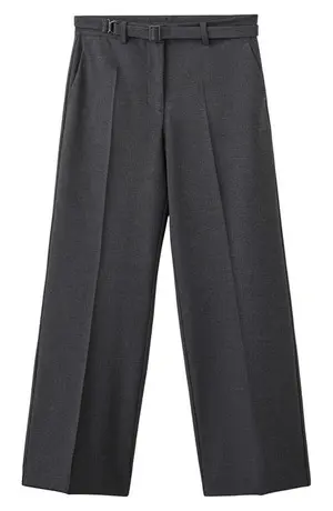 Mango Belted Straight Leg Trousers - Grey