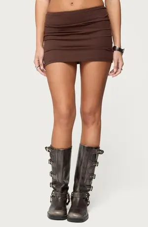 EDIKTED Low Rise Mini Skirt - Brown