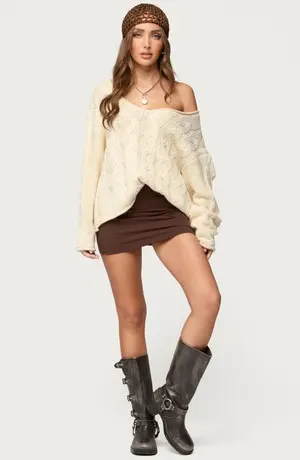 EDIKTED Low Rise Mini Skirt - Brown