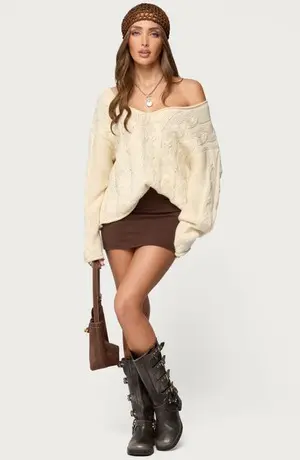 EDIKTED Low Rise Mini Skirt - Brown