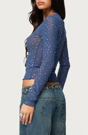 EDIKTED Anari Embellished Mesh Top