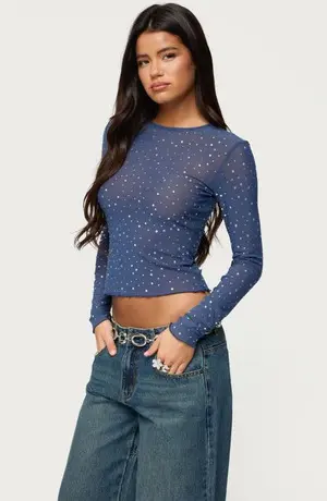 EDIKTED Anari Embellished Mesh Top
