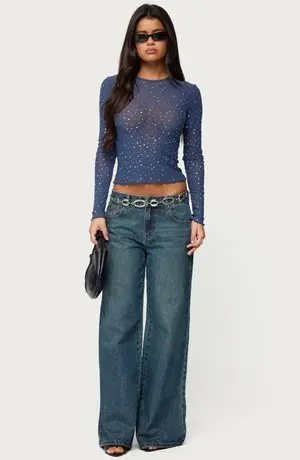 EDIKTED Anari Embellished Mesh Top