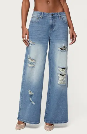 EDIKTED Frye Distressed Low-rise Jeans