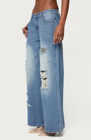 EDIKTED Frye Distressed Low-rise Jeans