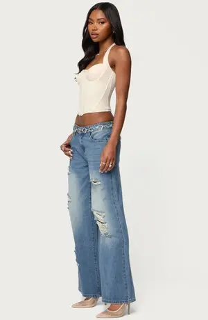 EDIKTED Frye Distressed Low-rise Jeans