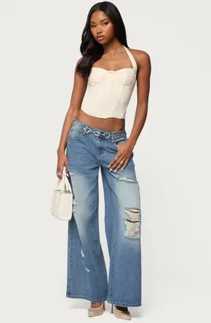 EDIKTED Frye Distressed Low-rise Jeans