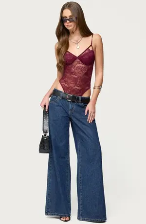 EDIKTED Cutout Lace Bodysuit - Wine