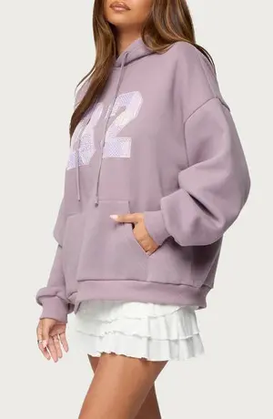 EDIKTED Appliqué Oversized Hoodie - Purple