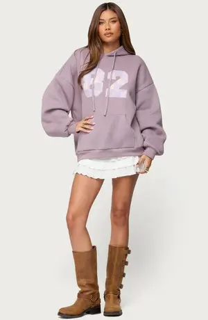 EDIKTED Appliqué Oversized Hoodie - Purple