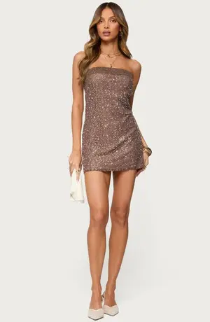 EDIKTED Sequin Back Cutout Strapless Mini Dress