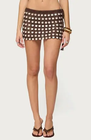 EDIKTED Alora Iridescent Open Stitch Miniskirt - Brown