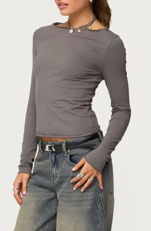 EDIKTED Boat Neck Long Sleeve Top