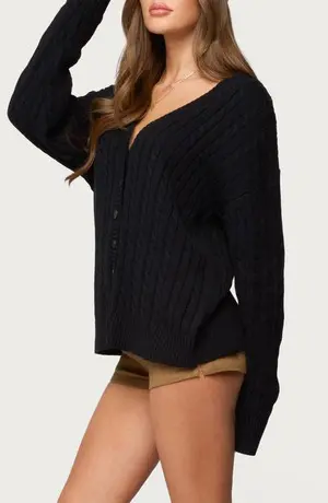 EDIKTED Francine Oversize Cotton Cardigan - Black