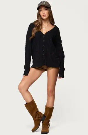EDIKTED Francine Oversize Cotton Cardigan - Black