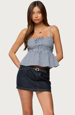 EDIKTED Gingham Babydoll Camisole - Navy