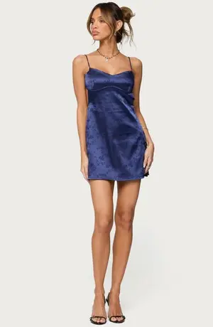 EDIKTED Floral Satin Jacquard Mini Dress