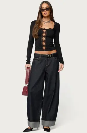 EDIKTED Cropped Lace Trim Top