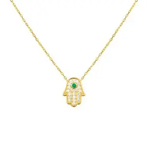 GEMMA AZZURRO Pave Hamsa Hand Necklace - Green