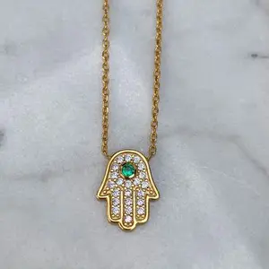 GEMMA AZZURRO Pave Hamsa Hand Necklace