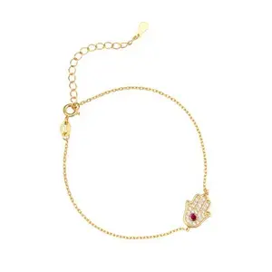GEMMA AZZURRO Pave Hamsa Hand Bracelet - Red
