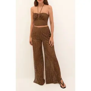 VIX PAULA HERMANNY Melinda Embroidered Cutout Crop Cover-up Top - Brown