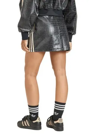 ADIDAS ORIGINALS Croc Embossed Faux Leather Miniskirt - Black
