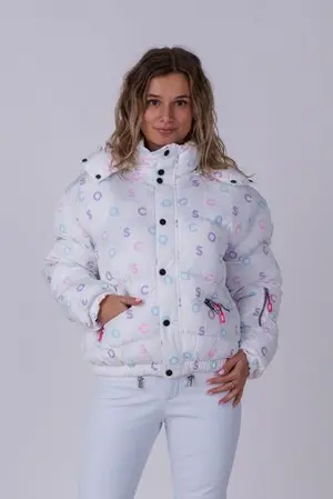 OOSC Printed Cropped Puffer Jacket - White