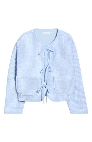 ALL IN FAVOR Gingham Tie-front Quilted Jacket