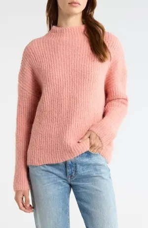 ALL IN FAVOR Mock Neck Shaker Stitch Sweater - Mauve