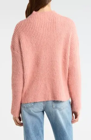 ALL IN FAVOR Mock Neck Shaker Stitch Sweater - Mauve