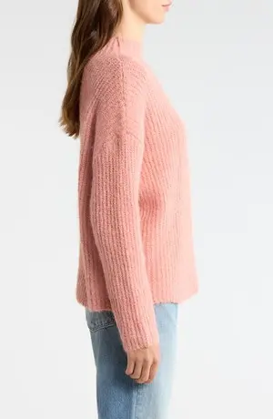ALL IN FAVOR Mock Neck Shaker Stitch Sweater - Mauve
