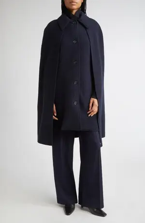 TOTEME Wool Bouclé Cape Coat - Navy