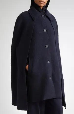 TOTEME Wool Bouclé Cape Coat - Navy