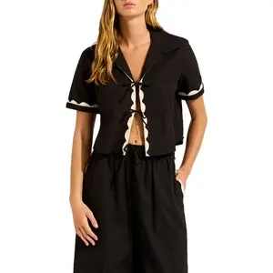 Seafolly Front Tie Crop Cover-up Top - Black