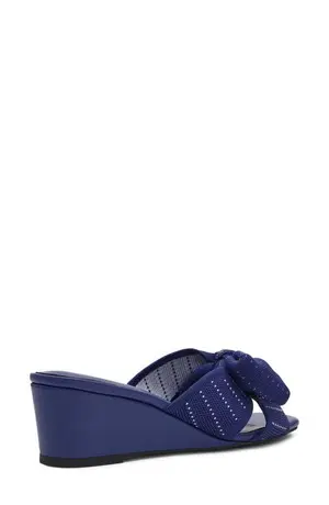 Anne Klein Dara Bow Wedge Slide Sandal - Navy Knit