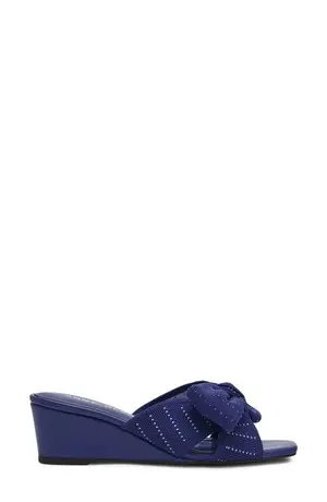 Anne Klein Dara Bow Wedge Slide Sandal - Navy Knit