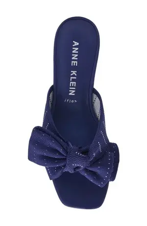 Anne Klein Dara Bow Wedge Slide Sandal - Navy Knit