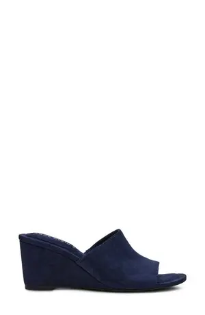 Anne Klein Charisma Wedge Slide Sandal - Navy Suede