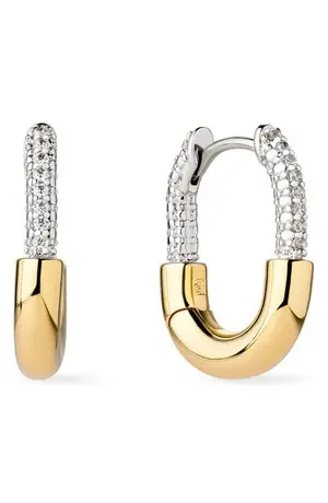ANA LUISA Brynley Two Tone Pavé Hoop Earrings - Gold/silver/clear